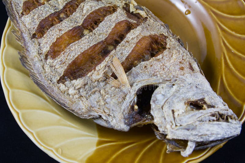 Fried fish on bowl stock image. Image of salmon, smoke - 52367453