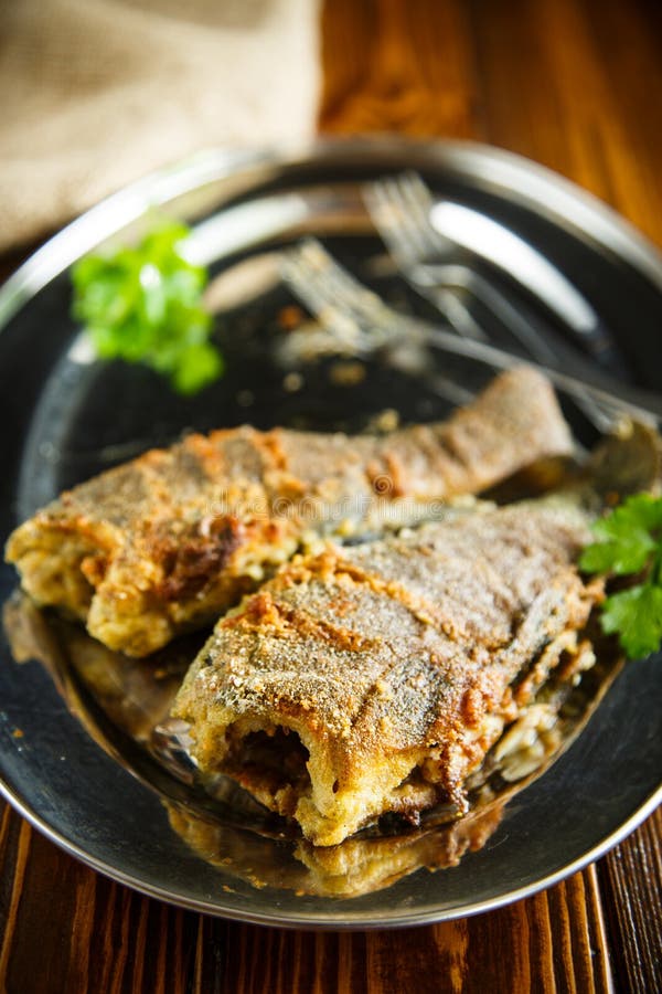 Fried fish in breading stock image. Image of fish, appetizing - 101394089