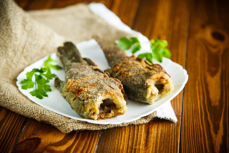 Fish in Breading with Potato Salad and Lemon Stock Photo - Image of ...