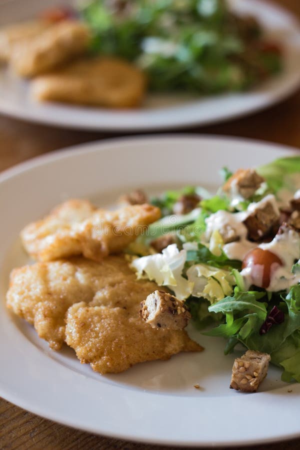 Fried Fish with Caesar Salad. Stock Photo - Image of fresh, parmesan ...