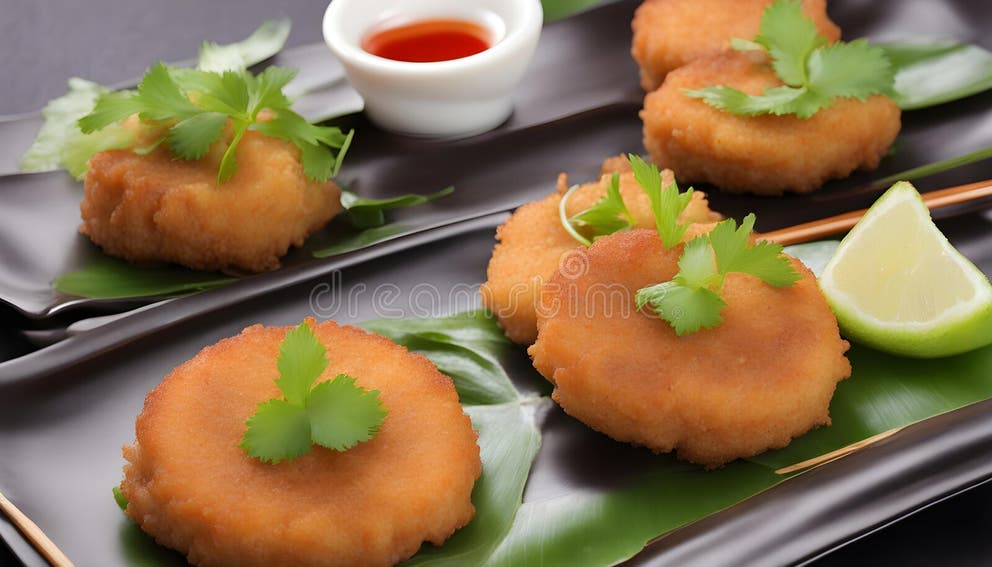 Fried Fish Cakes Thai Food stock illustration. Illustration of ...