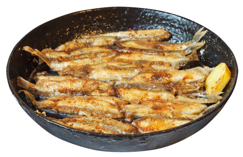 Fried Fish Capelin Frypan Isolated White Stock Photos - Free & Royalty ...