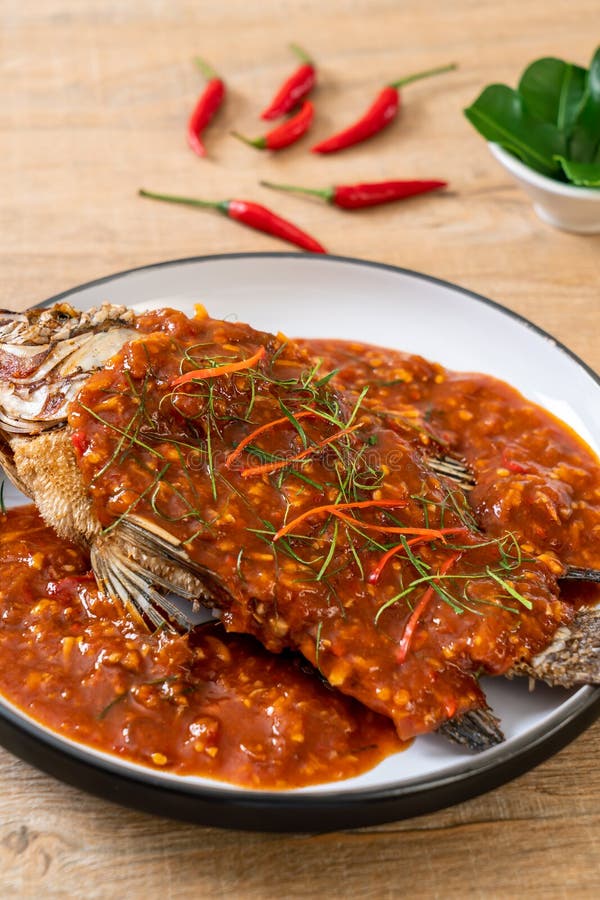 Fried Fish with Chili Sauce Stock Image - Image of deep, dish: 149634847