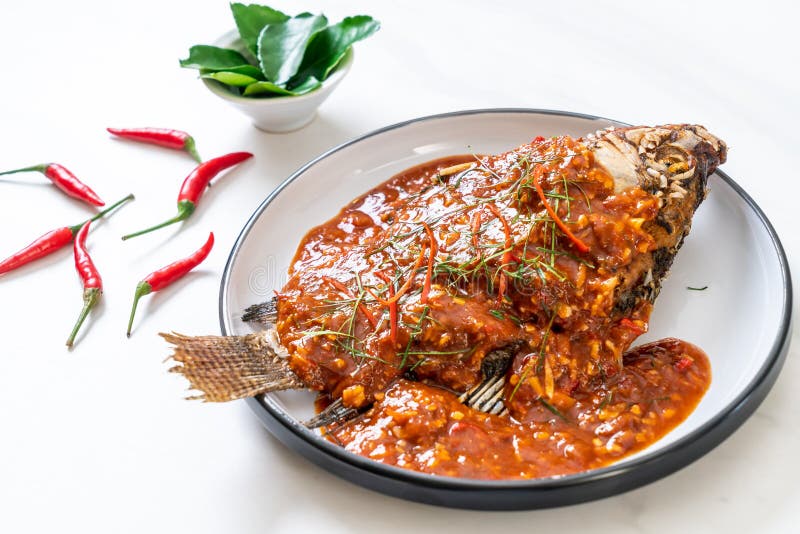 Fried Fish with Chili Sauce Stock Photo - Image of chili, sauce: 156251734