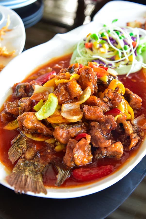 Fried fish with chili stock image. Image of chef, delicious - 66818045