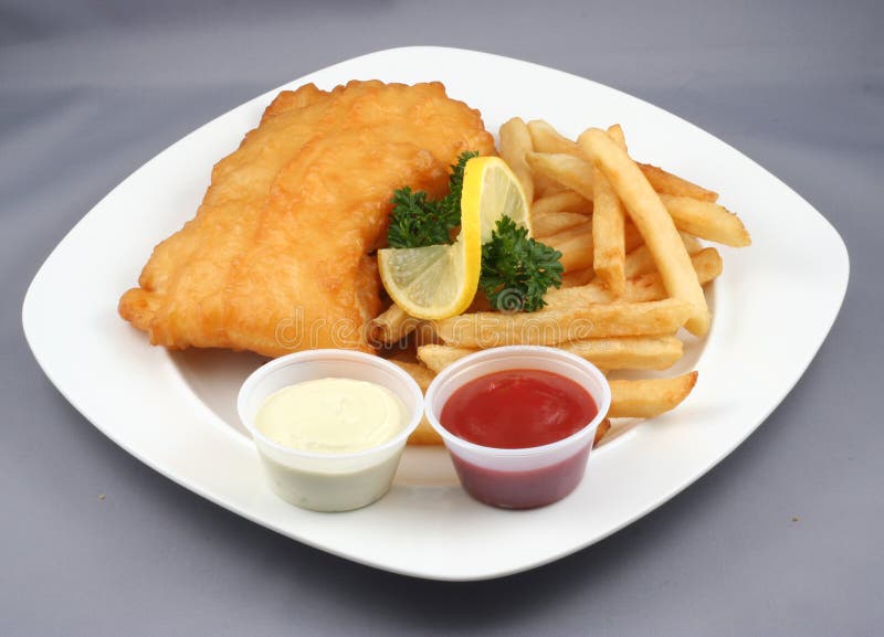 Fried Fish and Chips stock image. Image of plated, catchup - 3648519