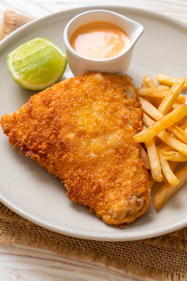 Fried fish and chips stock photo. Image of french, island - 163528884