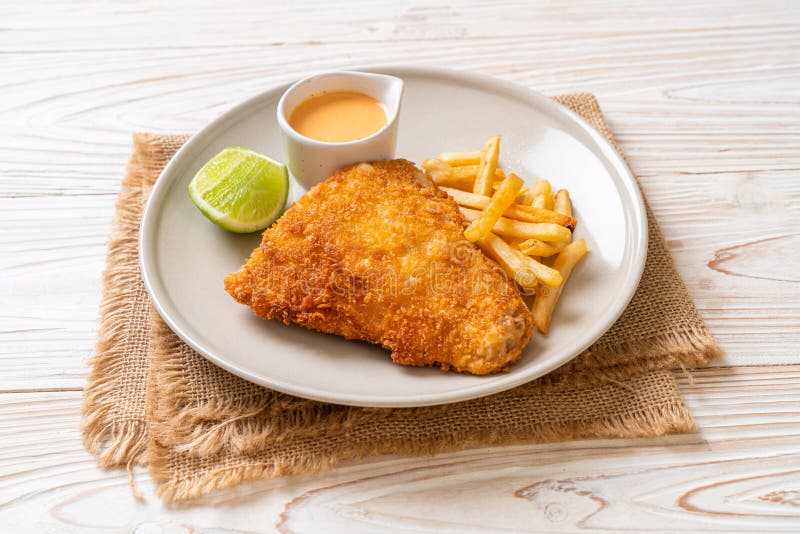 Fried fish and chips stock image. Image of battered - 181128633