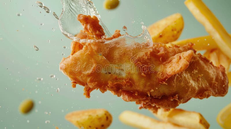 Fried Fish and Chips Splashing in Water Stock Illustration ...
