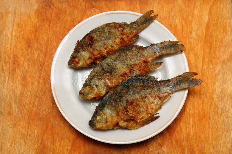 Fried fish crucian stock image. Image of dinner, close - 10981733