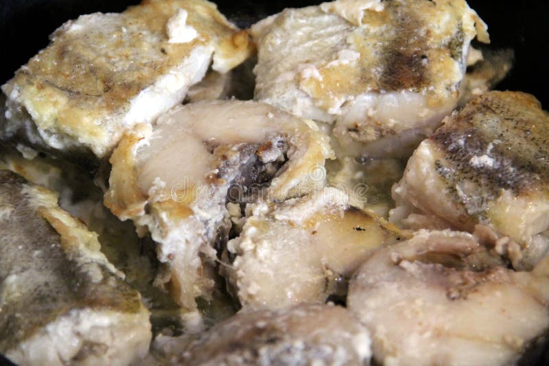 Fried fish cut into pieces stock photo. Image of cooked - 144514954