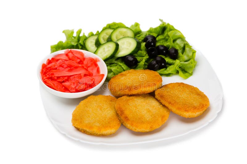 Fried Fish Cutlet with Vegetables Stock Photo - Image of fishfinger ...