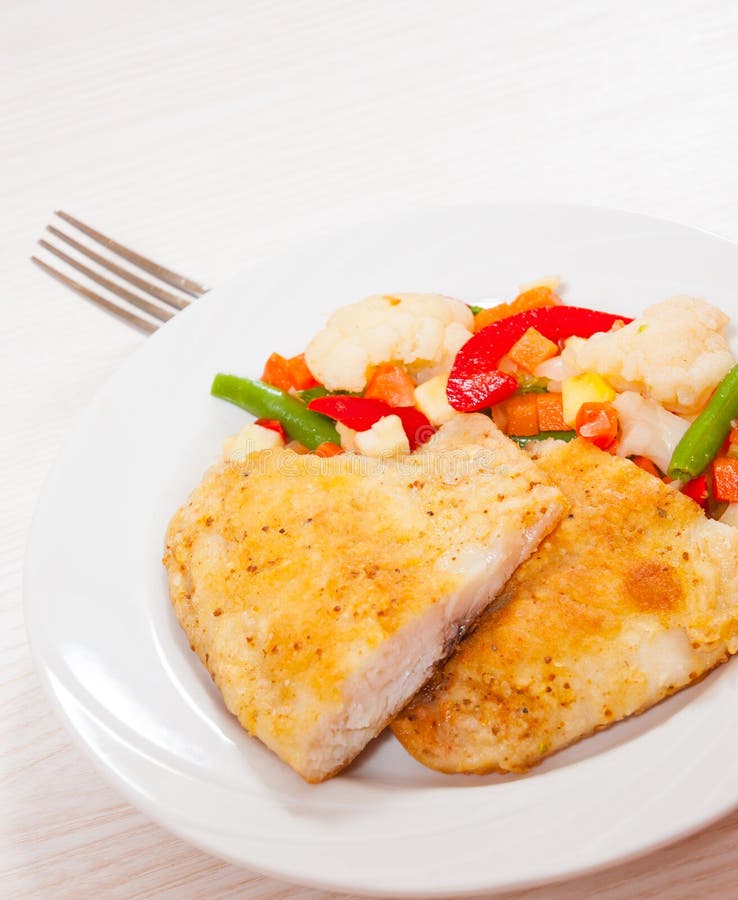 Fried Fish Fillet and Mixed Vegetables Stock Photo - Image of boiled ...