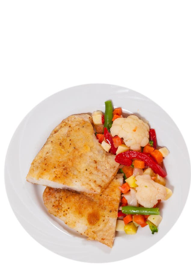 Fried Fish Fillet and Mixed Vegetables. Top View Stock Image - Image of ...