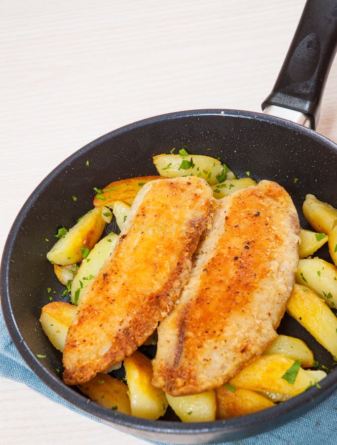 Fried Fish Fillet and Potatoes Stock Image - Image of baked, healthy ...