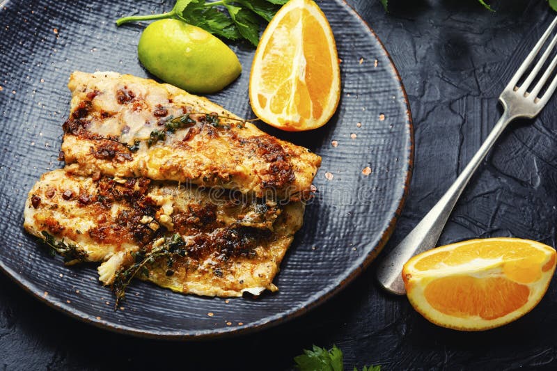 Fried Fish Fillets, Seafood Stock Image - Image of halibut, orange ...