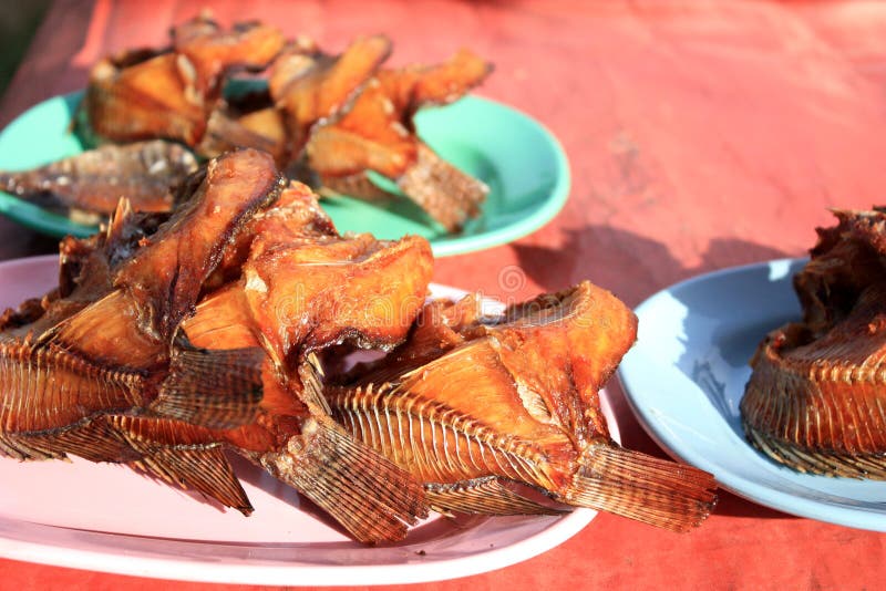 Fried Fish, Fried Fish on the Dish in the Market Stock Photo - Image of ...