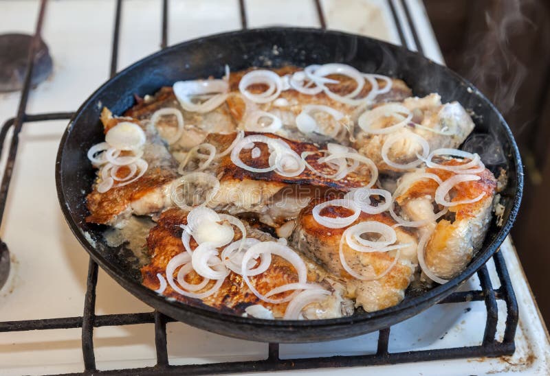 Fried Fish in an Frying Pan Stock Photo - Image of fish, preparation ...