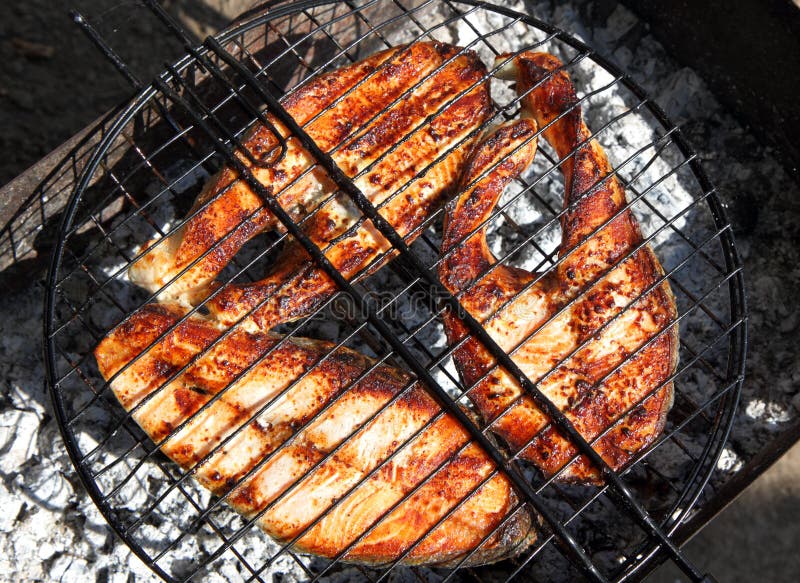 Fried fish on the grill stock photo. Image of meat, burning - 62898204