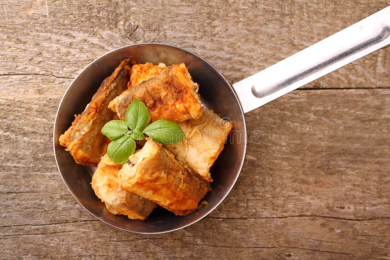 Fried Fish Hake in a Frying Pan Stock Photo - Image of horizontal ...
