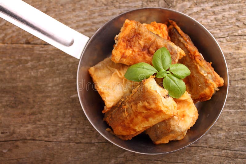 Fried Fish Hake in a Frying Pan Stock Image - Image of background, food ...