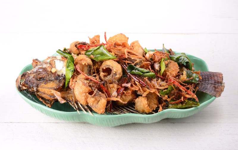 Fried Fish with Herbs on White Table Stock Image - Image of fresh ...