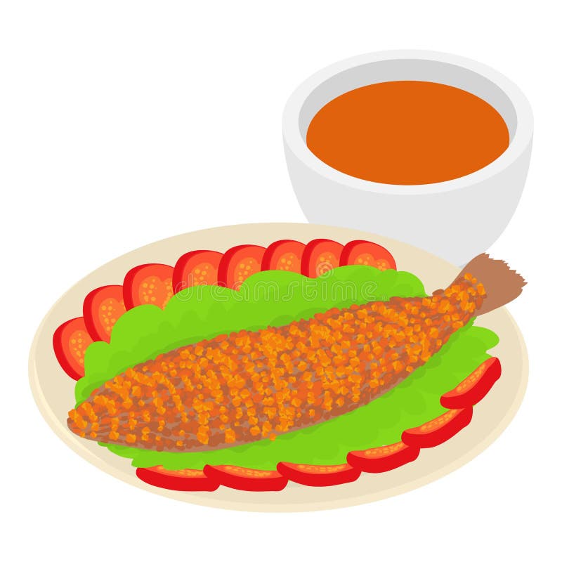 Fried Fish Icon, Isometric Style Stock Vector - Illustration of ...