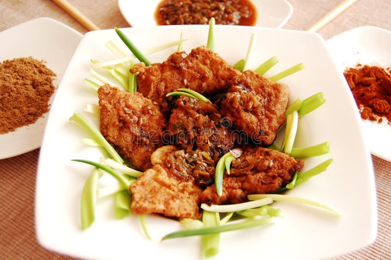 Fried fish - laos style v6 stock image. Image of sauce - 8357859