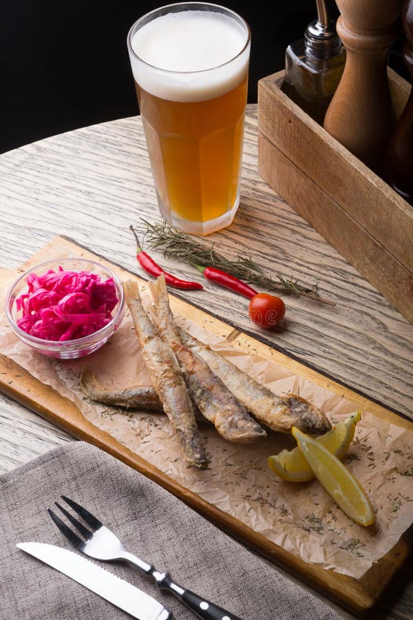 Fried Fish with Lemon As Snack for Beer Stock Image - Image of brown ...