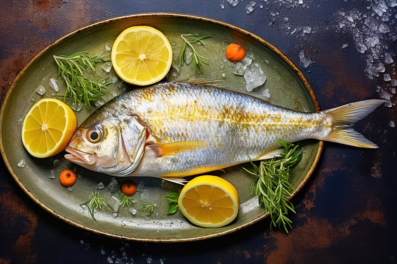 Fried Fish with Lemon Slices Stock Illustration - Illustration of diet ...