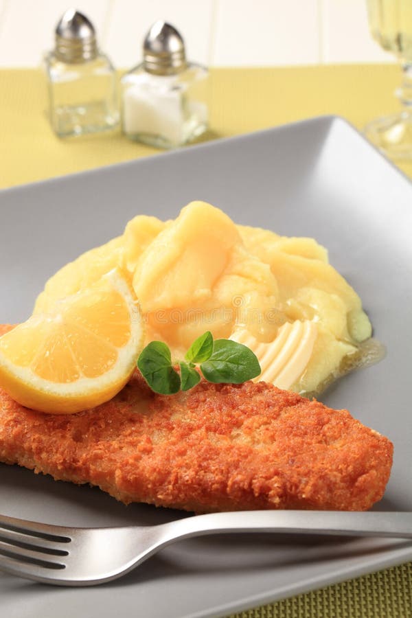 Fried Fish and Mashed Potato Stock Image - Image of cellar, food: 19944561