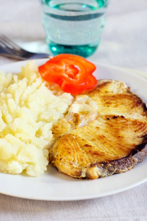 Fried Fish and Mashed Potatoes Stock Photo - Image of fried, homemade ...