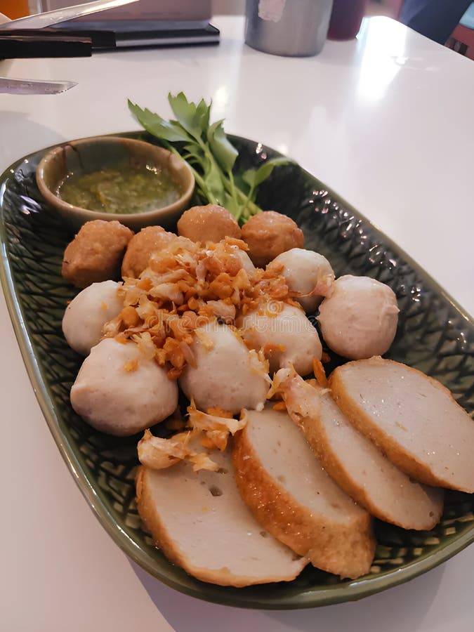Fried Fish Meatball in a Pan. Thai Cuisine Stock Image - Image of plate ...