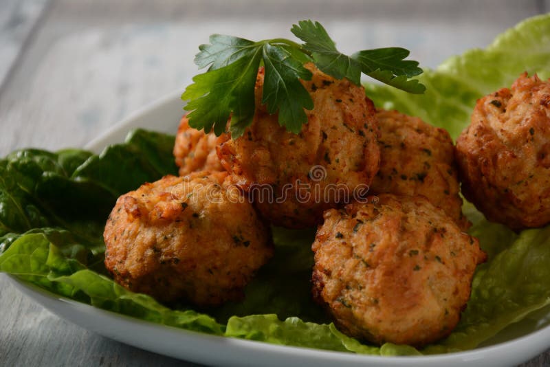 Fried Fish Meatballs with Parsley Stock Photo - Image of cakes ...