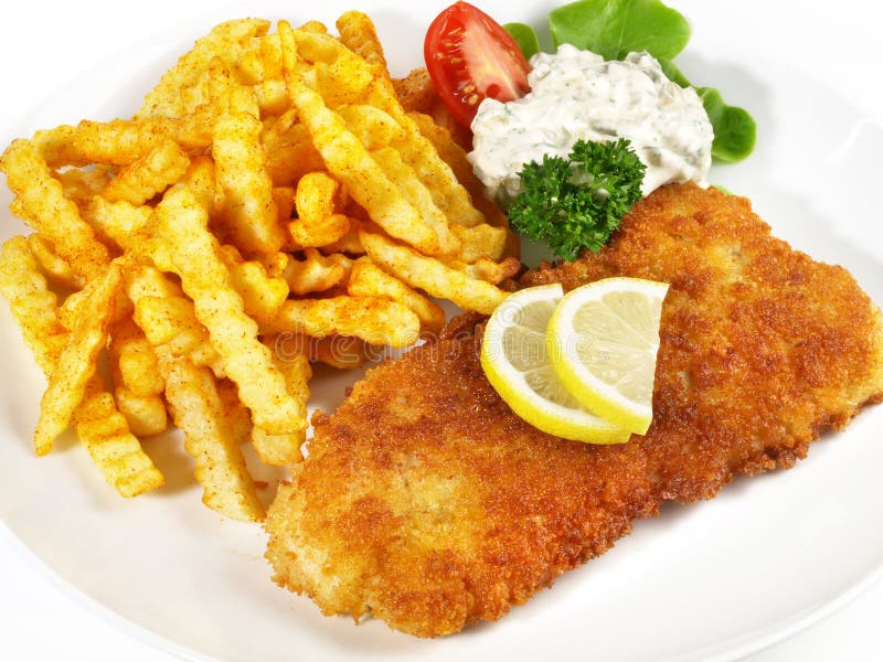 Fried Fish Mit Pommes-Frites - Aufrechtes Format Stockfoto - Bild von ...
