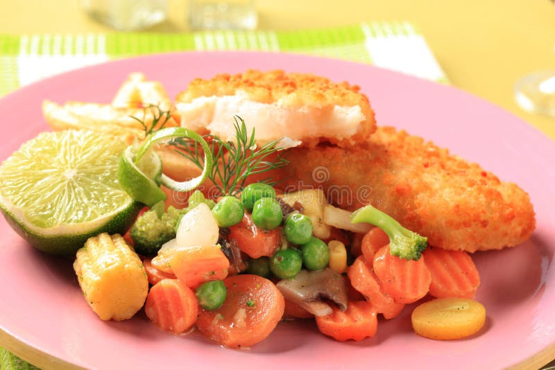 Fried Fish and Mixed Vegetables Stock Image - Image of fish, haddock ...