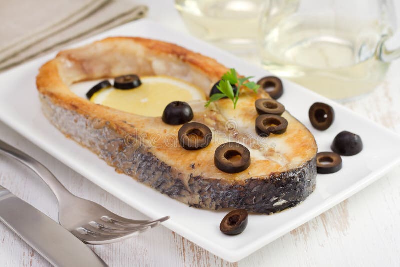 Fried fish with olives stock photo. Image of healthy - 28033664