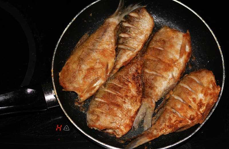 Fried Fish on a Pan Top View Stock Image - Image of cooking, view ...