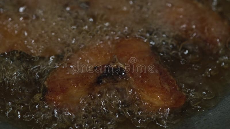 Fried Fish in Pan.Fish Meat Placed into Pot with Hot Oil Stock Footage ...