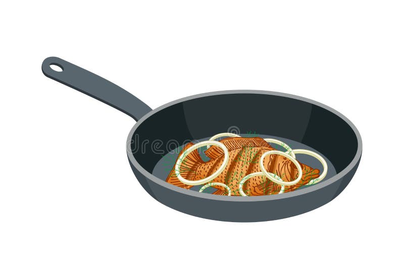 Fried Fish in Pan. Fried Perch Vector Illustration Stock Vector ...