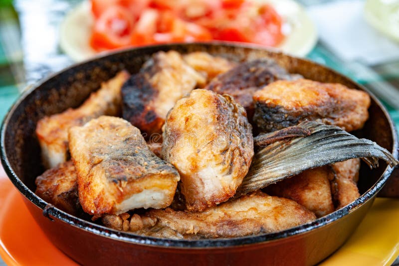 Fried Fish in a Pan on the Table Stock Photo - Image of fried, healthy ...