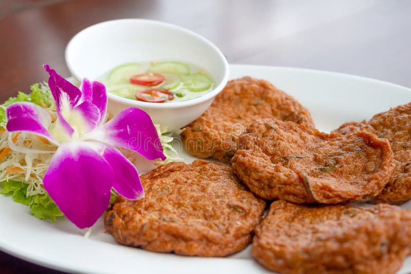 Fried Fish-paste Balls on Plate,Thai Style Cuisine Stock Photo - Image ...