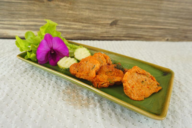 Fried Fish Patty, Thai Fish Cake on Green Plate Stock Image - Image of ...