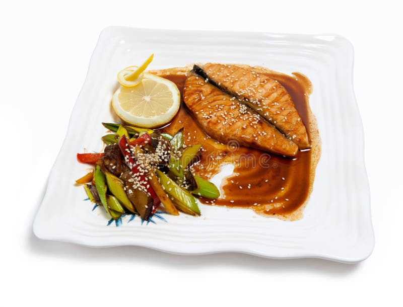Fried fish on a plate stock image. Image of healthy, garnish - 19438697