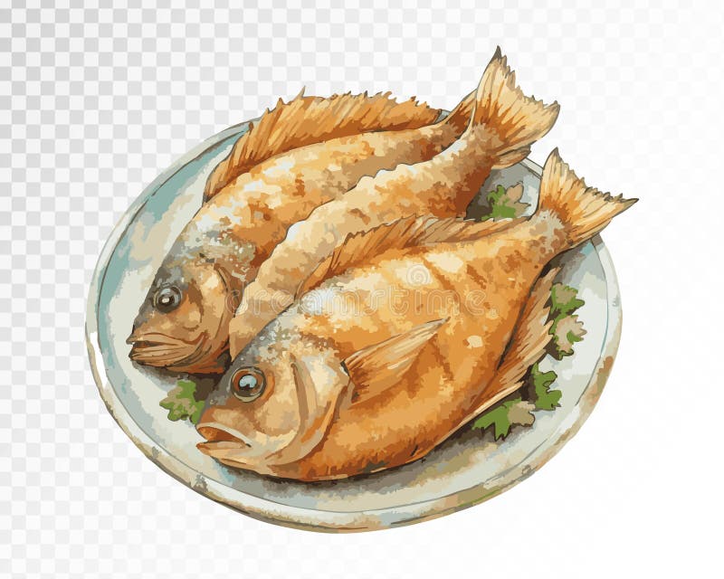Fried Fish on a Plate. Vector Stock Vector - Illustration of lunch ...