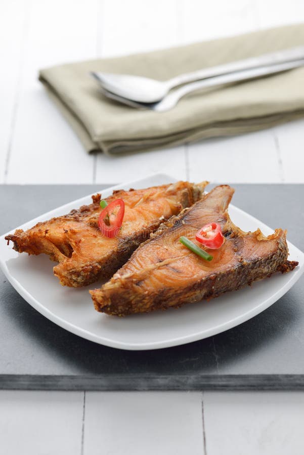 Fried Fish on Plate White Plate Stock Image - Image of crispy, fresh ...