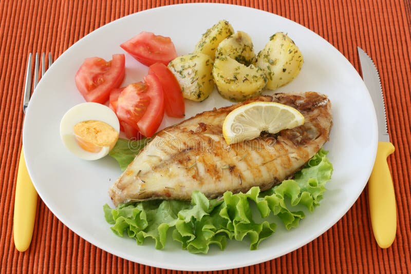 Fried fish with potato stock photo. Image of dietary - 21212420
