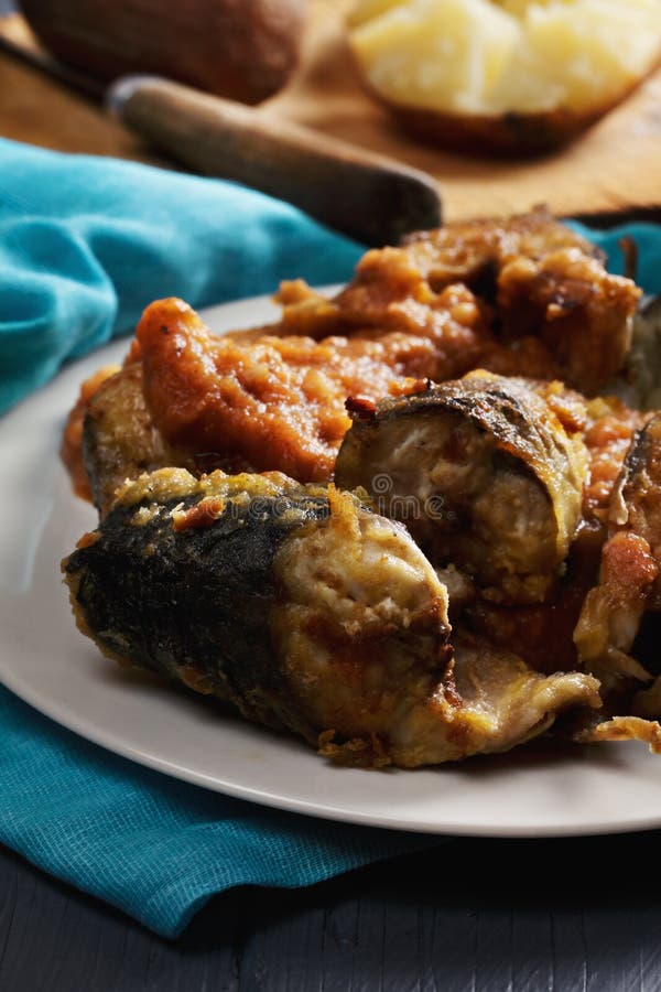 Fried Fish and Potato Skins Closeup Stock Image - Image of closeup ...