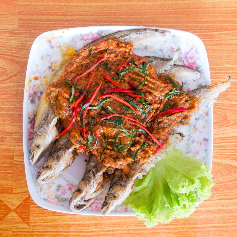 Fried fish stock photo. Image of chilis, crocker, lunch - 48349468