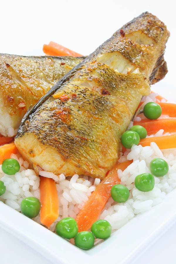 Fried fish with rice stock image. Image of healthy, grilled - 37379659
